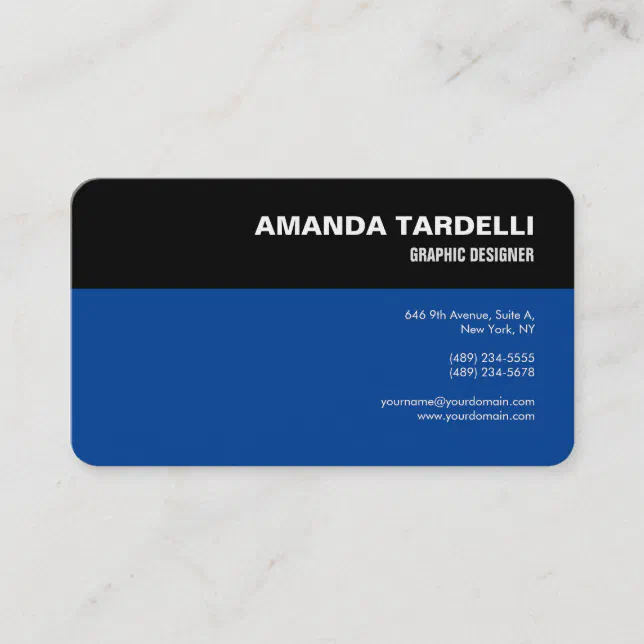 Modern Elegant Minimalist Black Deep Blue Business Card | Zazzle