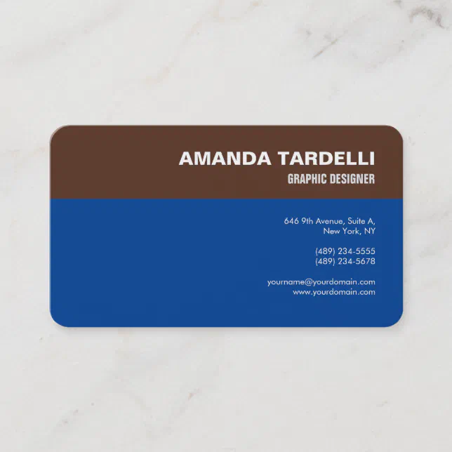 Modern Elegant Minimalist Brown Deep Blue Business Card | Zazzle