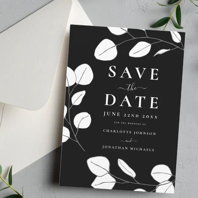 Modern Elegant Minimalist Leaf Wedding Save The Date | Zazzle