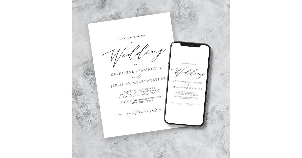 Modern Elegant Minimalist Script Wedding Invitation | Zazzle