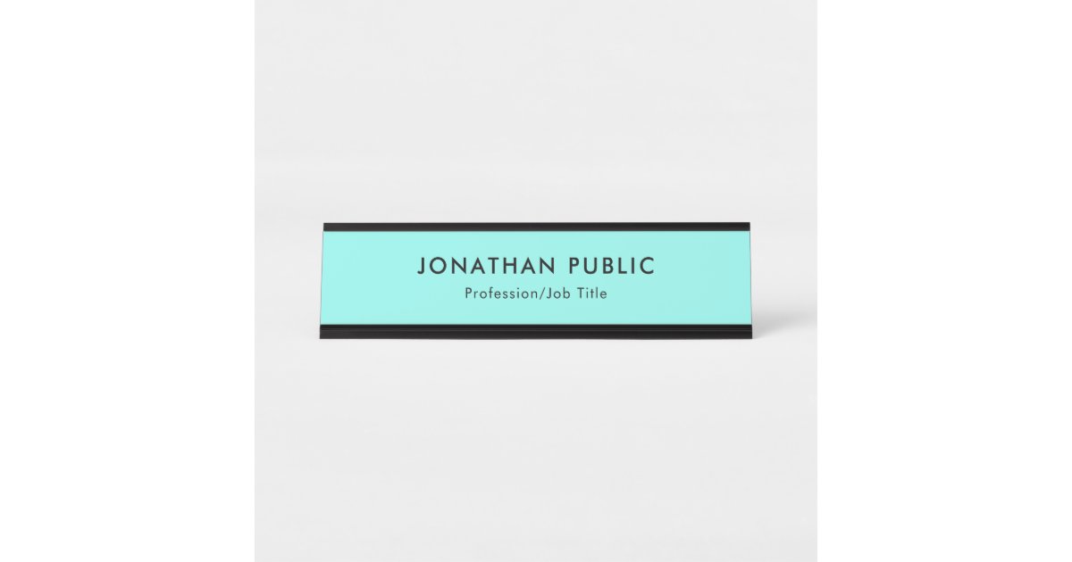 Modern Elegant Minimalist Template Light Teal Blue Desk Name Plate | Zazzle