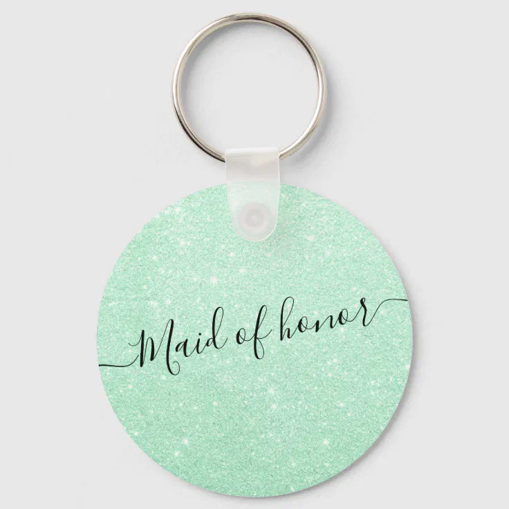 Modern elegant mint green glitter maid of honor keychain | Zazzle
