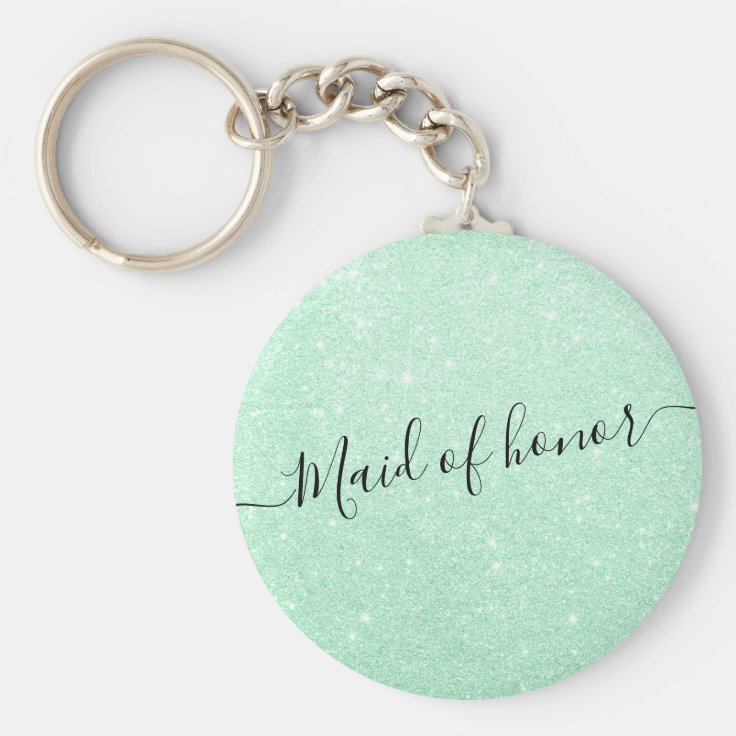 Modern elegant mint green glitter maid of honor keychain | Zazzle