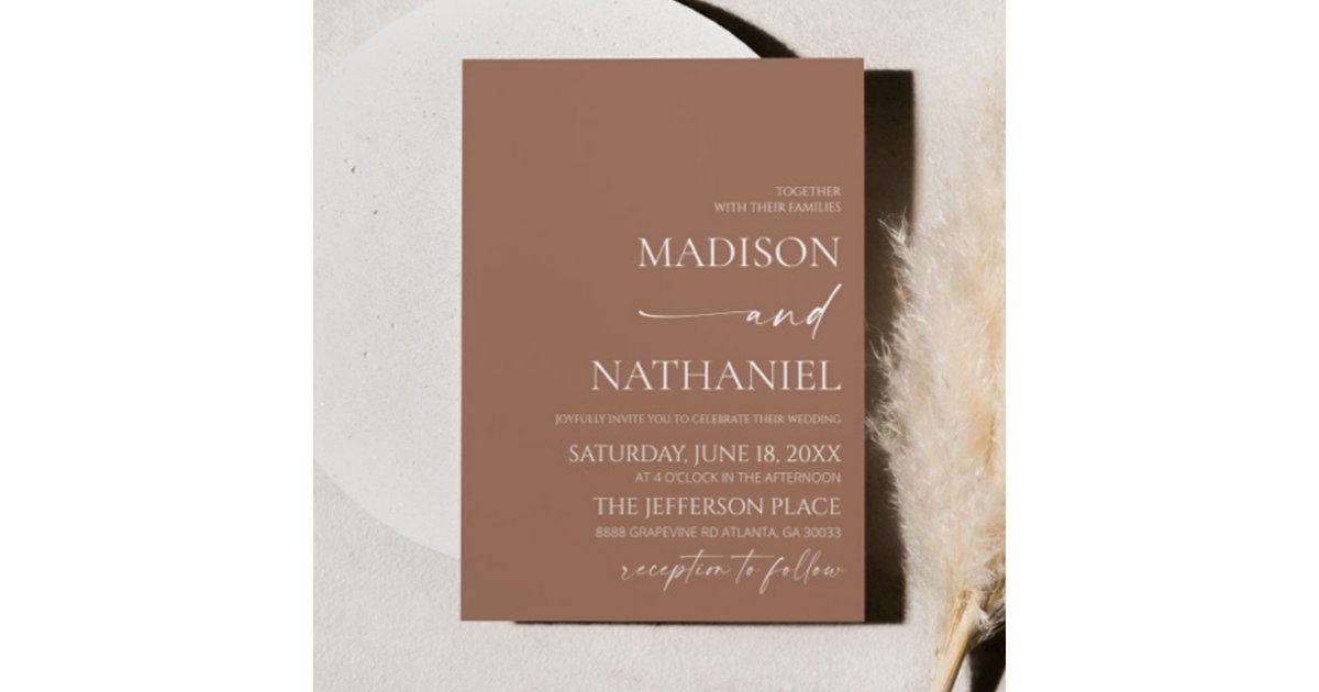 Modern Elegant Mocha Mousse Brown Wedding Invitation | Zazzle