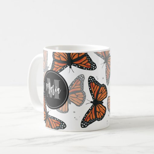 Modern Elegant Monarch Butterfly Monogrammed Coffee Mug | Zazzle