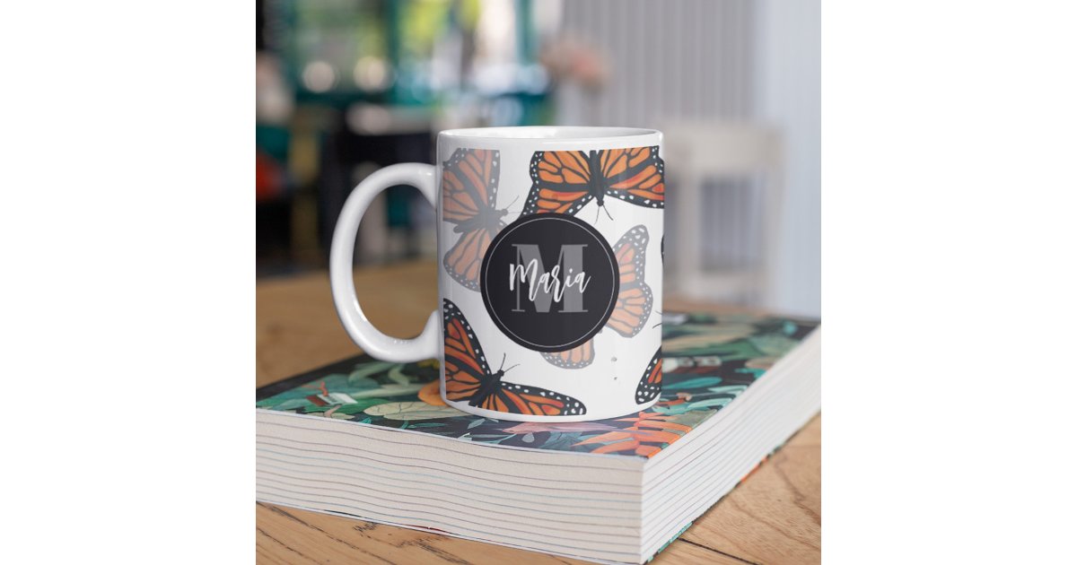 Modern Elegant Monarch Butterfly Monogrammed Coffee Mug | Zazzle
