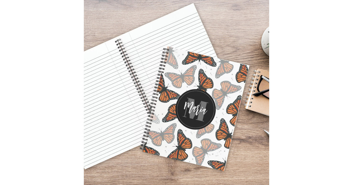 Modern Elegant Monarch Butterfly Monogrammed Notebook | Zazzle