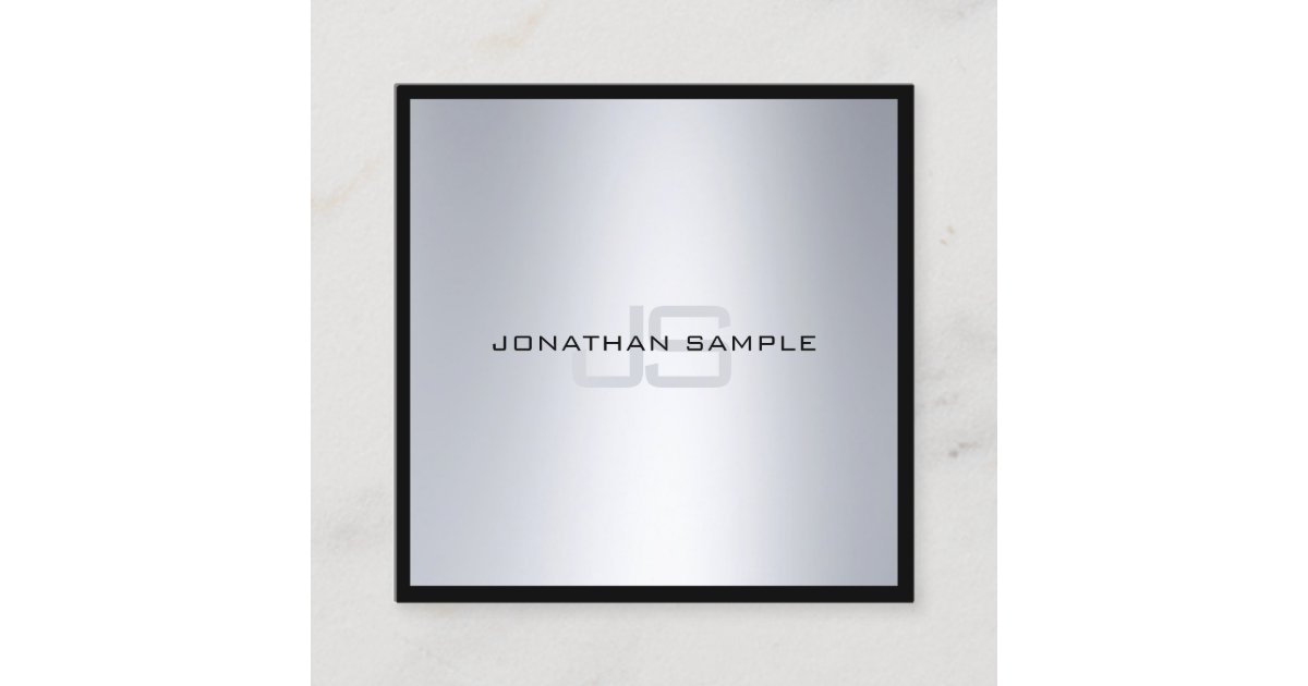Modern Elegant Monogram Chic Silver Look Plain Square Business Card ...