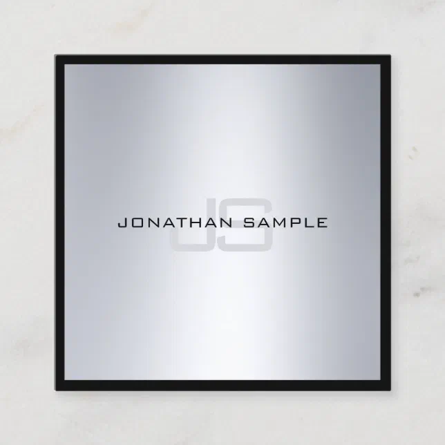 Modern Elegant Monogram Chic Silver Look Plain Square Business Card ...