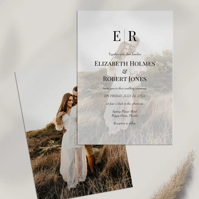 Modern Elegant Monogram Custom Photo Wedding Invitation | Zazzle