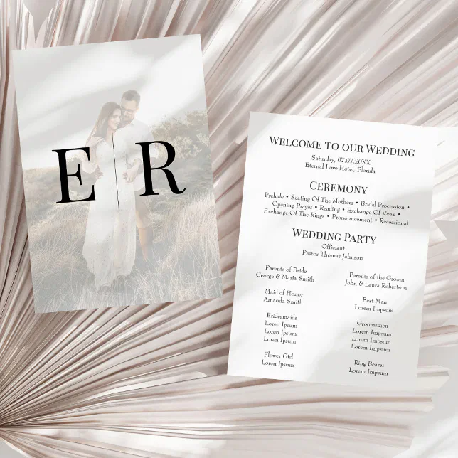 Modern Elegant Monogram Photo Wedding Program | Zazzle