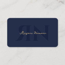 Modern Elegant Monogram Reversed Dark Navy Blue Business Card | Zazzle