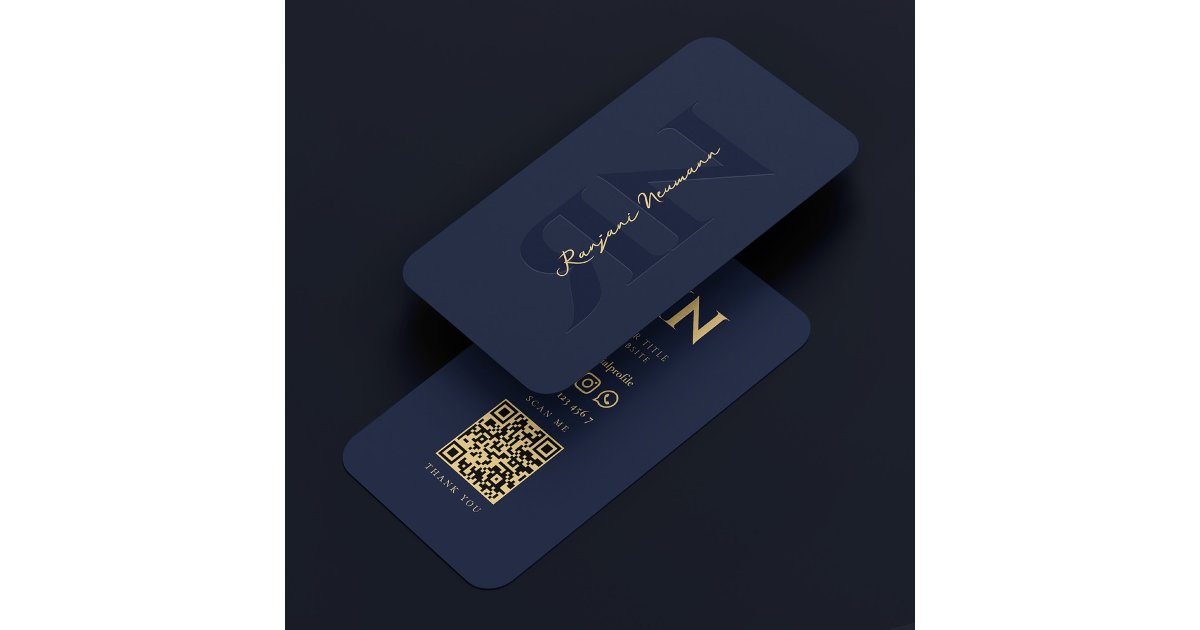 Modern Elegant Monogram Reversed Dark Navy Blue Business Card | Zazzle