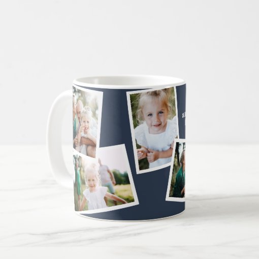 Modern elegant multi photo family navy blue coffee mug | Zazzle