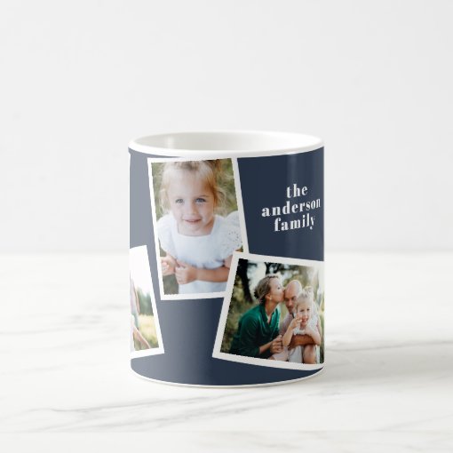 Modern elegant multi photo family navy blue coffee mug | Zazzle