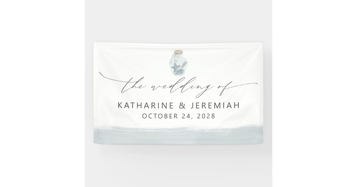 Modern Elegant Nautical Seashell Script Wedding Banner | Zazzle