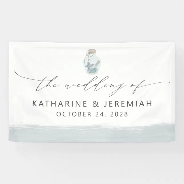 Modern Elegant Nautical Seashell Script Wedding Banner | Zazzle