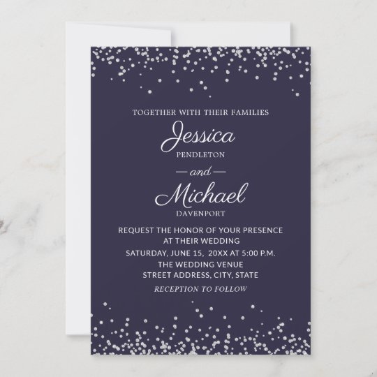 Modern Elegant Navy Blue Silver Glitter Wedding Invitation | Zazzle.com
