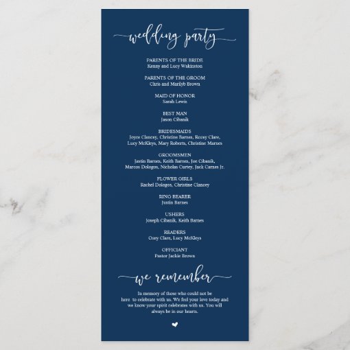 Modern elegant Navy Blue, Wedding Ceremony Progra Program | Zazzle