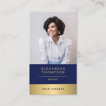 Modern Elegant Navy Gold CEO Professional Photo Business Card | Zazzle