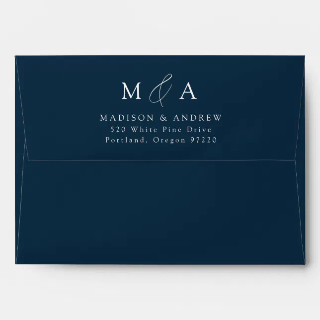 Modern Elegant Navy Monogram Wedding Envelope | Zazzle
