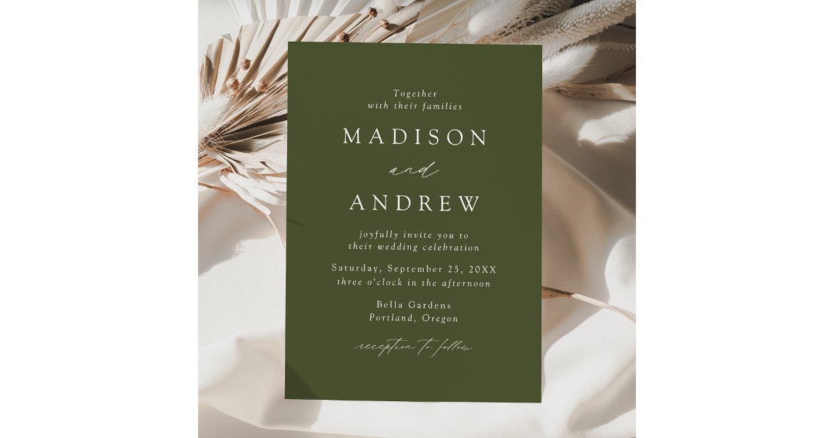 Modern Elegant Olive Green Wedding Invitation | Zazzle