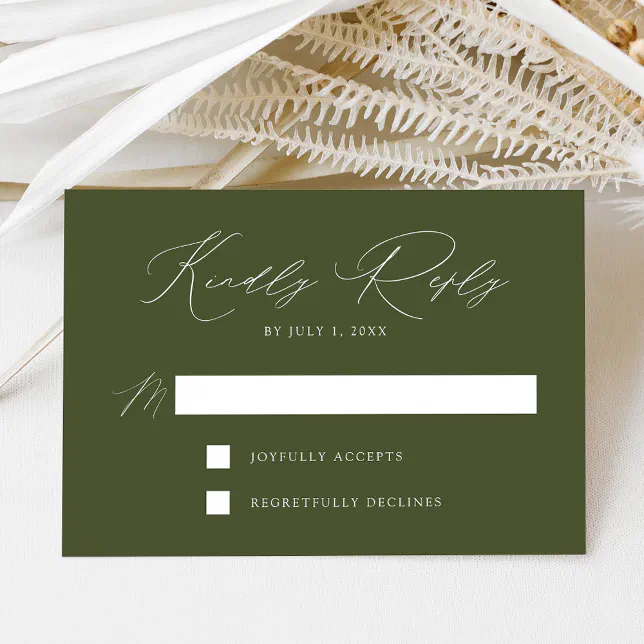 Modern Elegant Olive Green Wedding RSVP Card | Zazzle