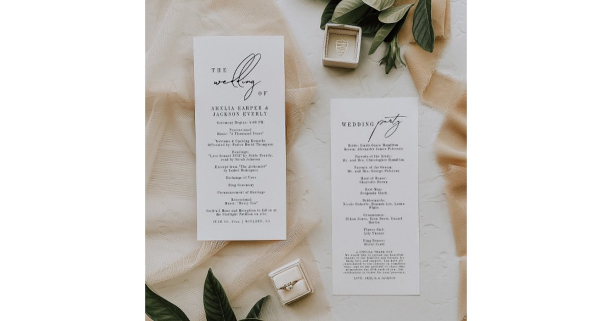 Modern Elegant Order of Events Wedding Program | Zazzle