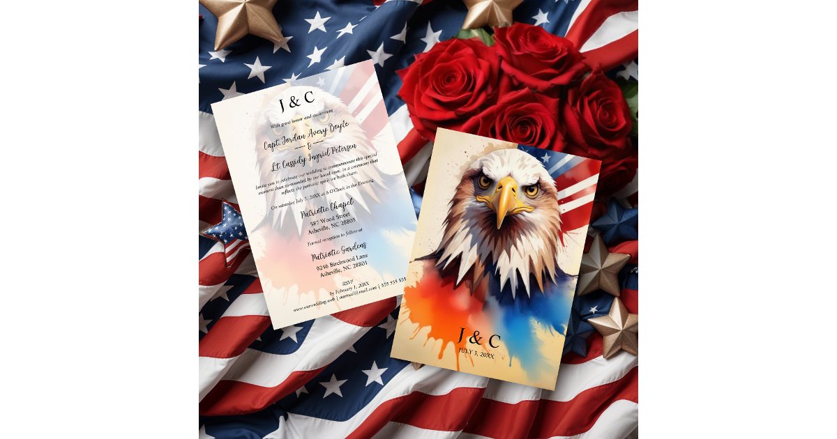 Modern & Elegant Patriotic Eagle Wedding Initials Invitation | Zazzle