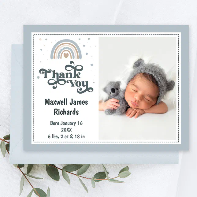 Modern Elegant Photo Baby Boy Thank You Postcard | Zazzle