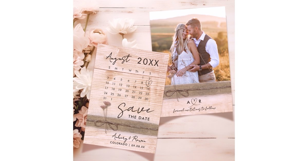 Modern Elegant Photo Calendar Blush Wildflower Save The Date | Zazzle