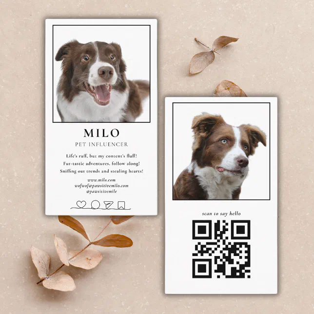Modern Elegant Photo Dog Pet Social Media QR Code Business Card | Zazzle