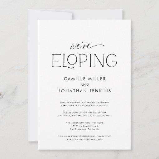 Modern Elegant Photo Elopement Reception Invitation | Zazzle