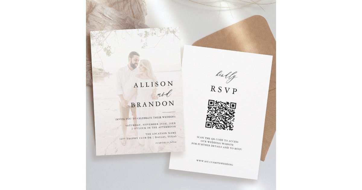 Modern Elegant Photo QR Wedding Invitation | Zazzle