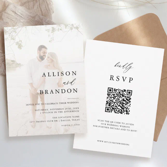 Modern Elegant Photo QR Wedding Invitation | Zazzle