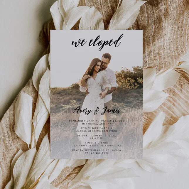 Modern Elegant Photo We Eloped Elopement Wedding Invitation | Zazzle
