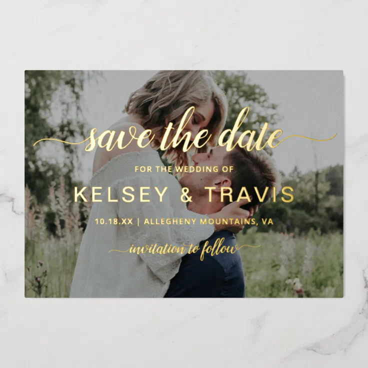 Modern Elegant Photo Wedding Save The Date Gold Foil Invitation | Zazzle