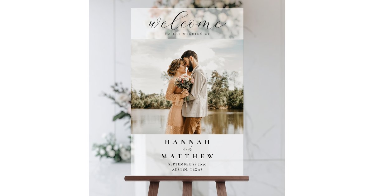 Modern Elegant Photo Wedding Welcome Acrylic Sign | Zazzle