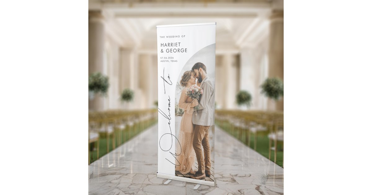 Modern Elegant Photo Wedding Welcome Retractable Banner | Zazzle
