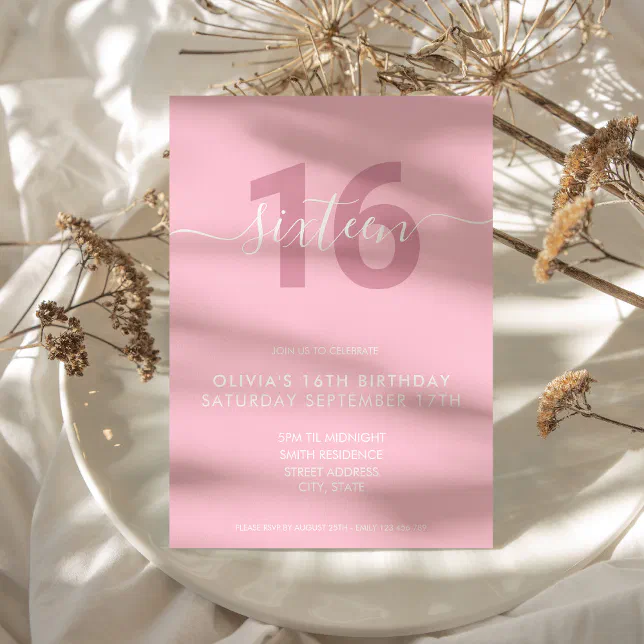 Modern Elegant Pink 16th Birthday Invitation | Zazzle