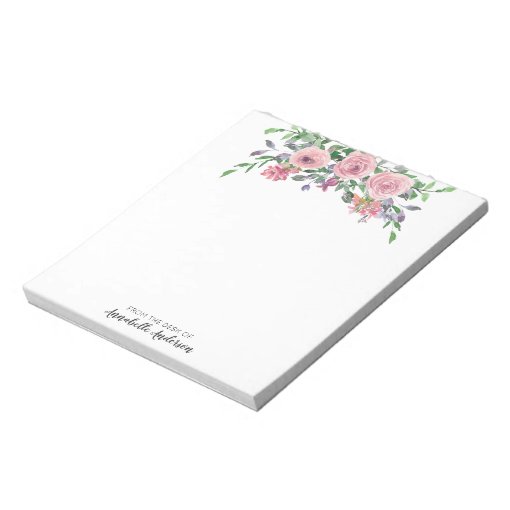 Modern Elegant Pink Floral Bouquet Watercolor Rose Notepad | Zazzle