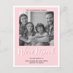 Modern Elegant Pink Moving Announcement Photo Postcard | Zazzle