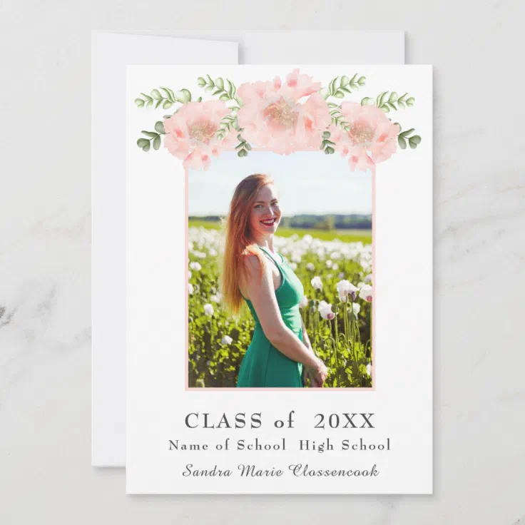 Modern Elegant Pink Poppy floral graduation Announcement | Zazzle