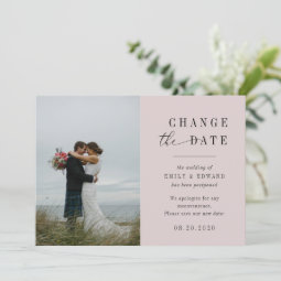 Modern Elegant Pink Wedding Change the Date Card | Zazzle