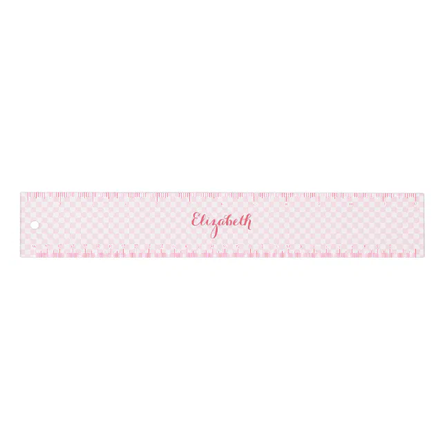Modern Elegant Pink White Checkered Monogram Girly Ruler | Zazzle