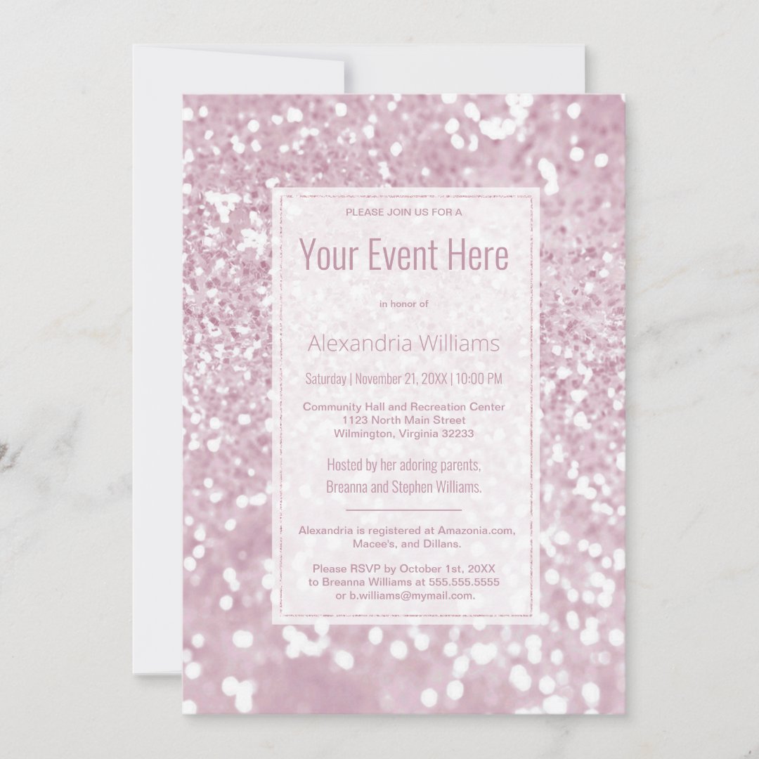 Modern elegant pink white glitter glam Invitation | Zazzle