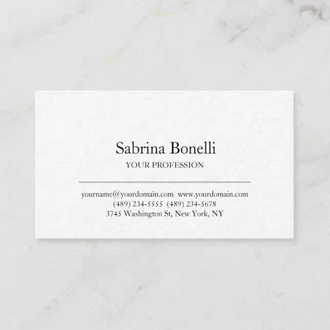 Modern Elegant Plain Simple White Premium Thick Business Card | Zazzle