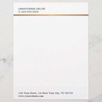 Modern Elegant Plain White Faux Copper Line Letterhead | Zazzle