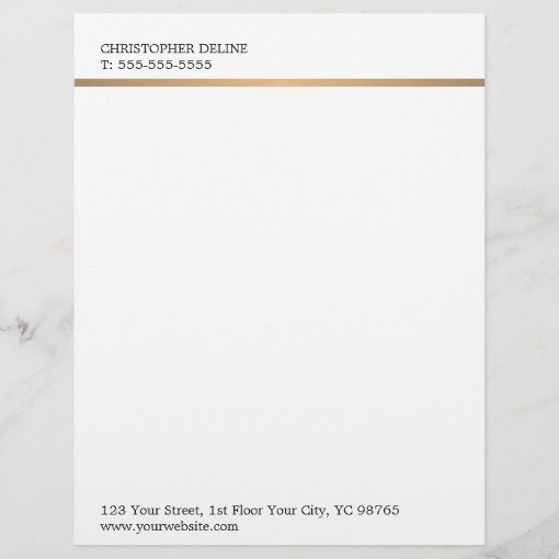 Modern Elegant Plain White Faux Copper Line Letterhead | Zazzle