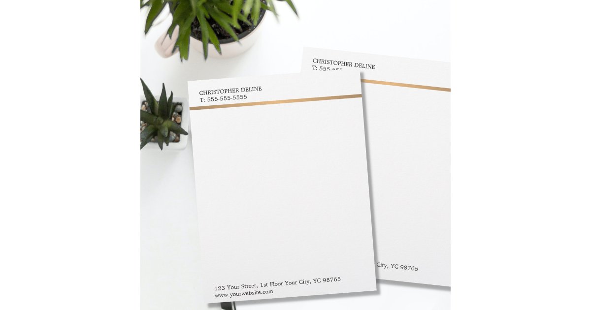 Modern Elegant Plain White Faux Copper Line Letterhead | Zazzle